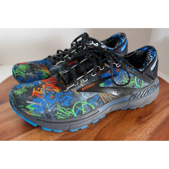 Brooks | Shoes | Brooks Sneakers Mens 5 Black Graffiti Print Adrenaline ...
